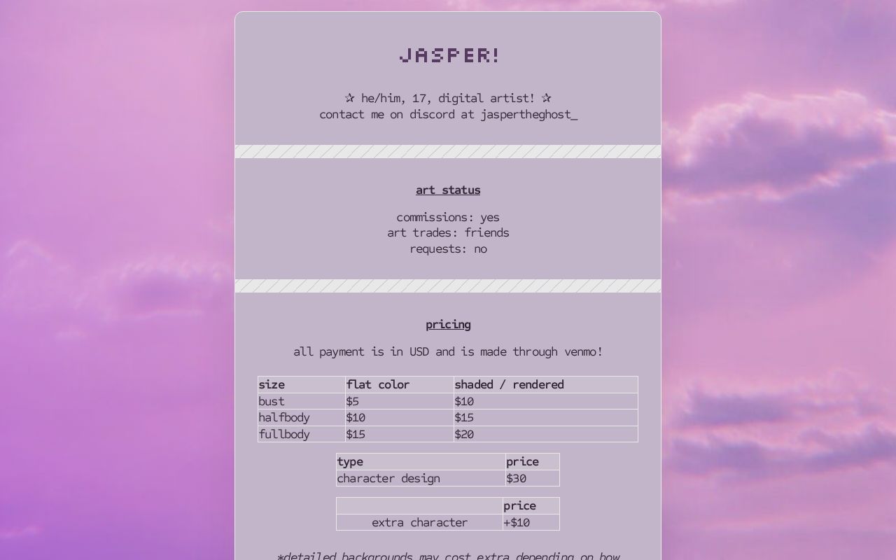 jasper's commissions